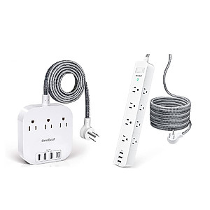 Power Strip Surge Protector - 8 Widely AC Outlets 3 USB, 6 ft Extension Cord, Flat Plug, Desktop Charging Station with Overload Protection, Wall Mount for Home, Office, Travel, Computer ETL Listed