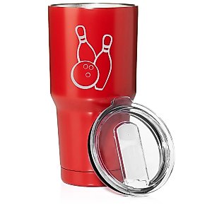 Smooth Body Tumbler Stainless Steel Vacuum Insulated Travel Mug Cup Gift Bowling Ball and Pins (30 oz, Red)
