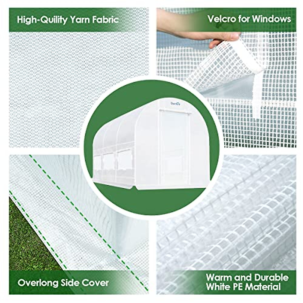 Quictent 2 Doors Reinforced PE Cover 12x7x7 FT Portable Greenhouse Large Walk-in Green Garden Hot House(White)