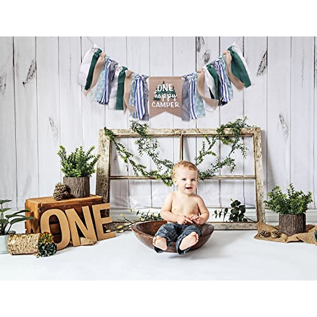1st Birthday Banner - First Birthday High Chair Banner Happy Birthday Banner Highchair Party Decorations,Baby Birthday Photo Props(Forest)
