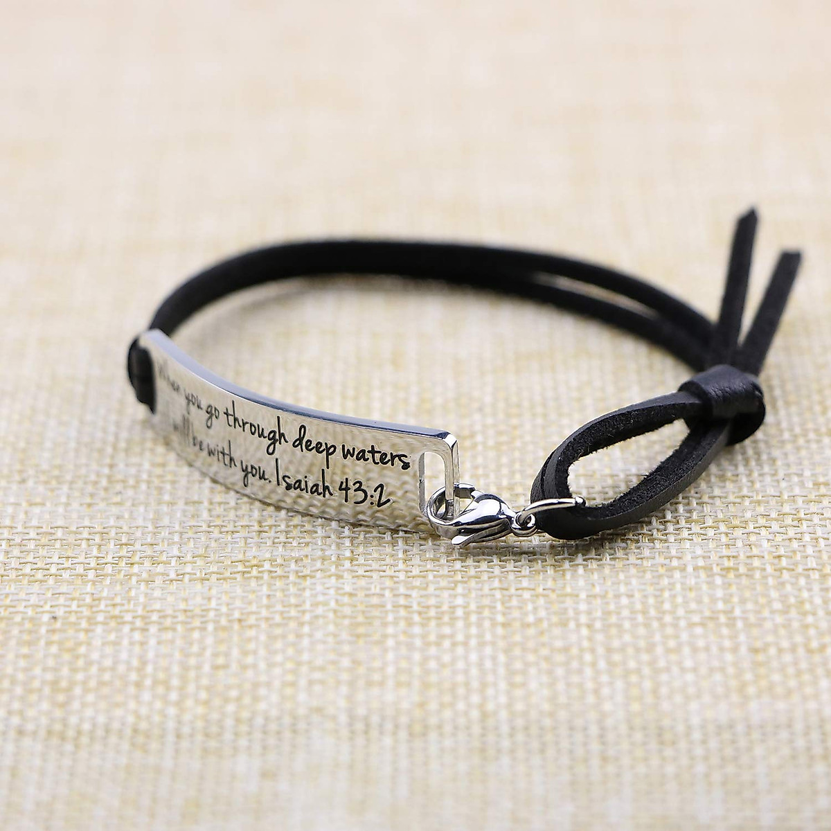 Yiyang When you go through deep waters I will be with you Bible Verse Faith Jewelry for Women Gift for Her Mother Sister Daughter Inspirational Leather Bracelet
