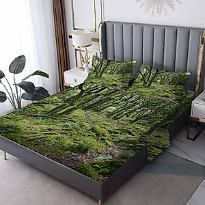 zcsm Landscape Sheets Full Size Sheets - Rainforest Bedding Sheets & Pillowcases - Luxurious 100% Microfiber, High Thread Count Print, Flat Sheet & Deep Pocket Fitted Sheet & 2 Pillowcases
