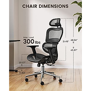 ErGear Office Chairs, Ergonomic Office Chair, Mesh Desk Chair with Adaptive Lumbar Support, High Back Computer Chair with Adjustable backrest Height and Headrest, Swivel Mesh Chair for Home Office