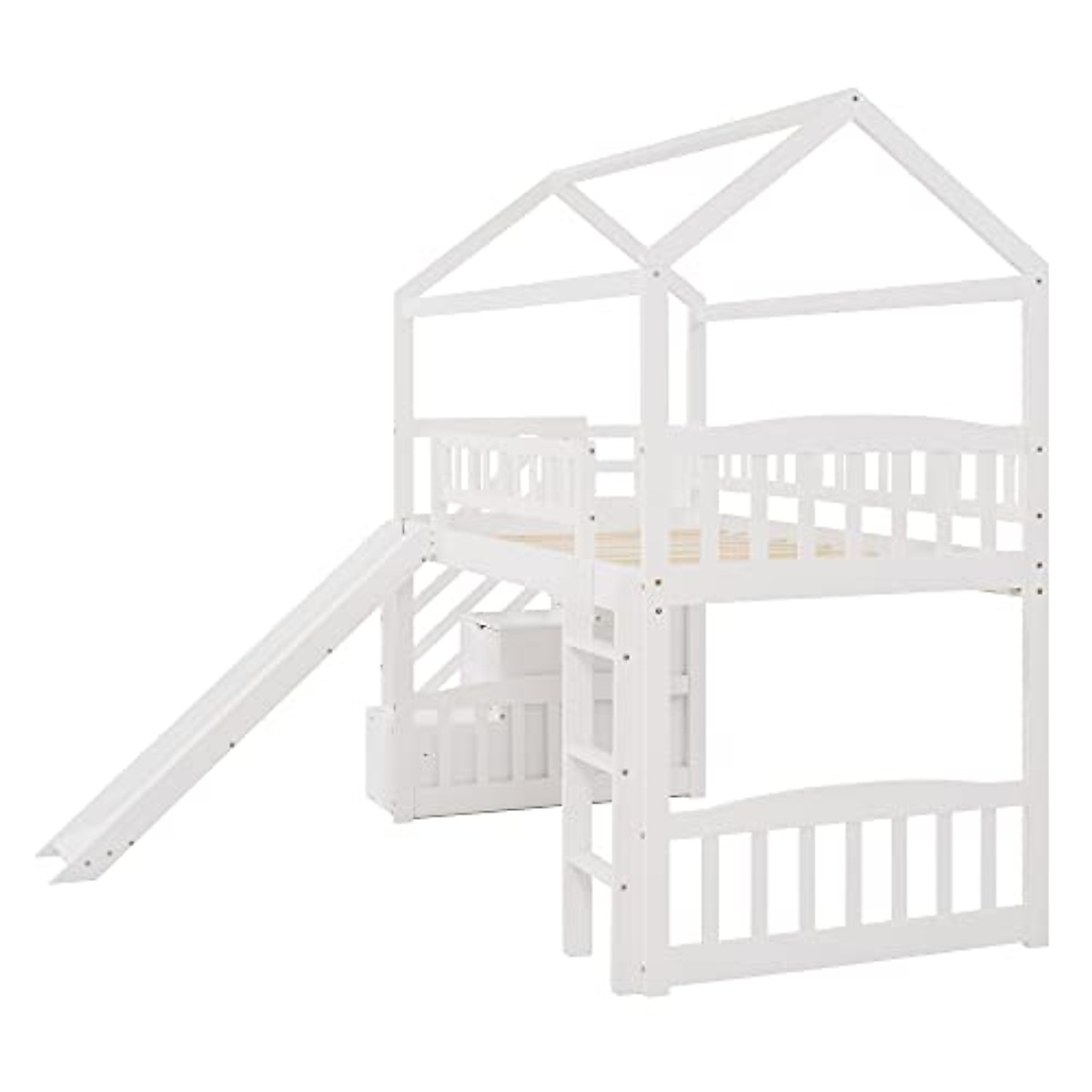 Harper & Bright Designs Loft Bed with Slide, House Loft Beds Twin Size with Step Storage Drawers Stairway Playhouse Bed for Kids Toddlers Girls/Boys, White