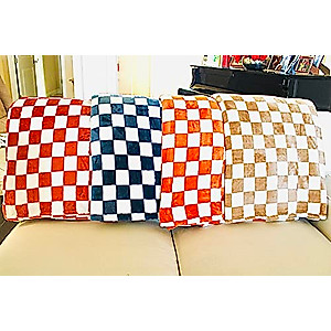 JCG Blanket Luxury Chessboard Plaid Throw Blanket (White/Orange), Fluffy Blankets, Warm Blankets for Winter, Blankets Queen Size, Good Also as Summer Blanket,