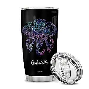Wassmin Personalized Elephant Tumbler Cup With Lid 20oz 30oz Mandala Elephants Stainless Steel Double Wall Vacuum Insulated Tumblers Coffee Travel Mug Custom Name Birthday Christmas Gifts Men Women