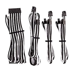 CORSAIR Premium Individually Sleeved PSU Cables Starter Kit – White/Black, 2 Yr Warranty, for Corsair PSUs