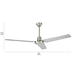 Amazon Basics 56-Inch Industrial Style Ceiling Fan - Includes Wall Control - Three Steel Blades, Brush Nickel Finish