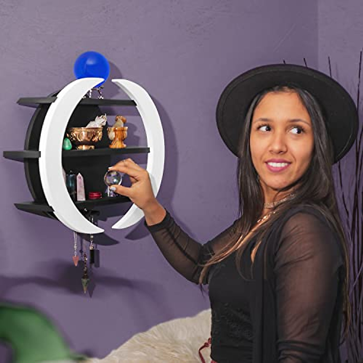 17” Double Crescent New Moon Crystal Shelf Display, Moon Wall Shelf, Wooden Moon Shelf, Large Moon Shelves, Crystal Display Shelf, Spiritual Altar Shelf for Healing Crystals, Moon Shelf for Stones