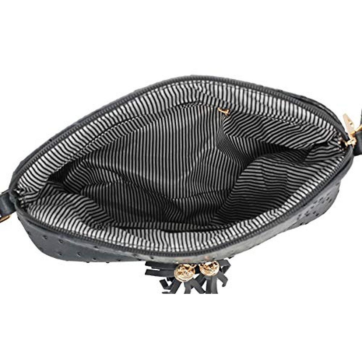 SG SUGU Crocodile Pattern Lightweight Medium Dome Crossbody Bag Shoulder Bag with Tassel | Black