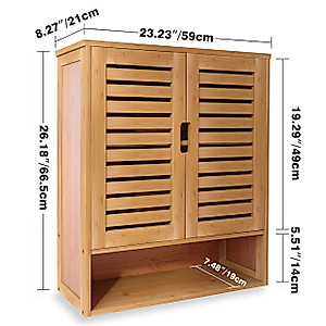 SMIBUY Bathroom Cabinet Wall Mounted, Bamboo Over-The-Toilet Storage Organizer, Space Saver Medicine Cabinet with 2 Door and Adjustable Shelves (Natural)