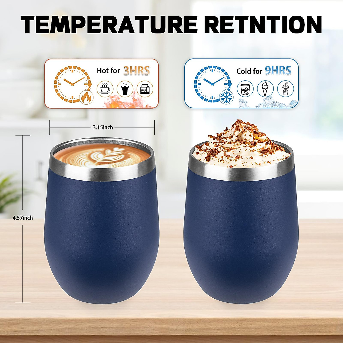 StarSpeed 12oz Wine Tumbler with lid, Stainless Steel Travel Mugs Stemless Double Wall Insulated Coffee Cup, Insulated Wine Glasses Travel Tumbler for Cold & Hot Drinks(Navy Blue, 1)