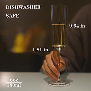 Roaishey Champagne Flutes Set of 2 - Hand Blown Crystal Champagne Glasses - 6 oz Clear Square Champagne Flutes - Unique Gifts for Women - Wedding, Galentines, Christmas, Anniversary