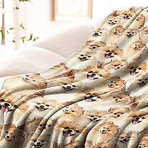 SOULZZZ Pomeranian Throw Blanket Fuzzy Cute Puppy Dog Flannel Blanket Throw Plush Animal Pattern Dog Blanket Twin for Bed Couch Carrier Travel 2-Piece Blanket 30x40 Inches & 60x80 Inches