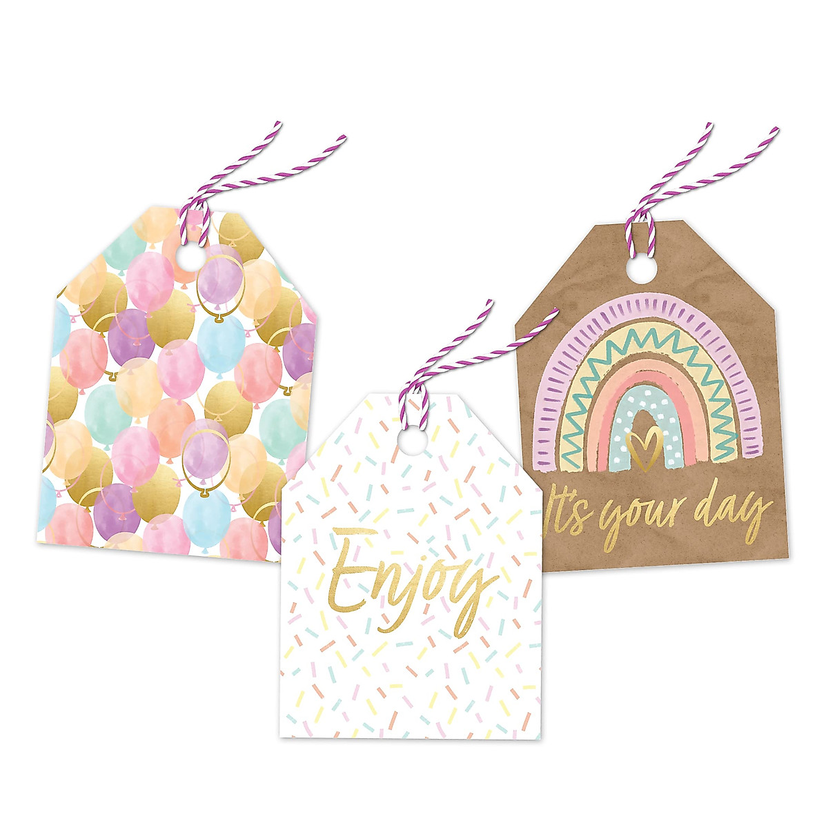 Pro Supply Global Pre Strung Gift Tag Variety Pack (Birthday Balloons, 24 Count)