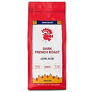 Puroast Low Acid Coffee , Ground Coffee , French Roast , Dark Roast , Certified Low Acid Coffee , pH 5.5+ , Gut Health , 2.2 LB , Higher Antioxidant , Smooth for Espresso, Cold Brew & Iced Coffee