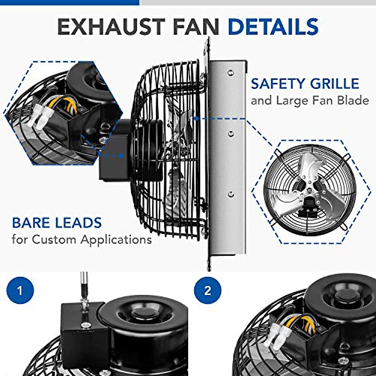 iPower 7 Inch Wall Mount Exhaust Fan with Shutter, High Speed 760 CFM Household Ventilation Fan with Louver for Attic, Garage, Bathroom/Bath, Louvered Vent, Kitchen, Greenhouse
