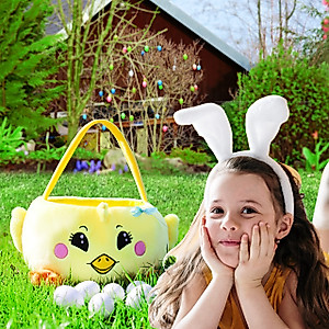 JOYIN Large Easter Plush Chicken Basket, 3D Chicken Basket with Handles for Baby Girls Boys Easter Egg Hunting, Party Supplies, Decorations, Gifts Kids
