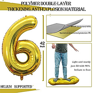 GOER 42 Inch Gold Number 60 Balloon,Jumbo Foil Helium Balloons for 60th Birthday Party Decorations and 60th Anniversary Event