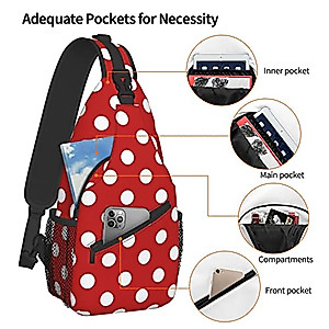 Red White Polka Dot Sling Backpack Multipurpose Crossbody Shoulder Bag Chest Daypack for Gym Travel Hiking