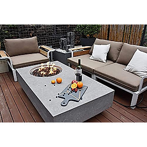 Elementi Metropolis Table Cast Concrete Natural Gas Fire Table, Outdoor Fire Pit Fire Table/Patio Furniture, Canvas Cover & Lava Rock Included with Free AMS Fireplace Wind Guard