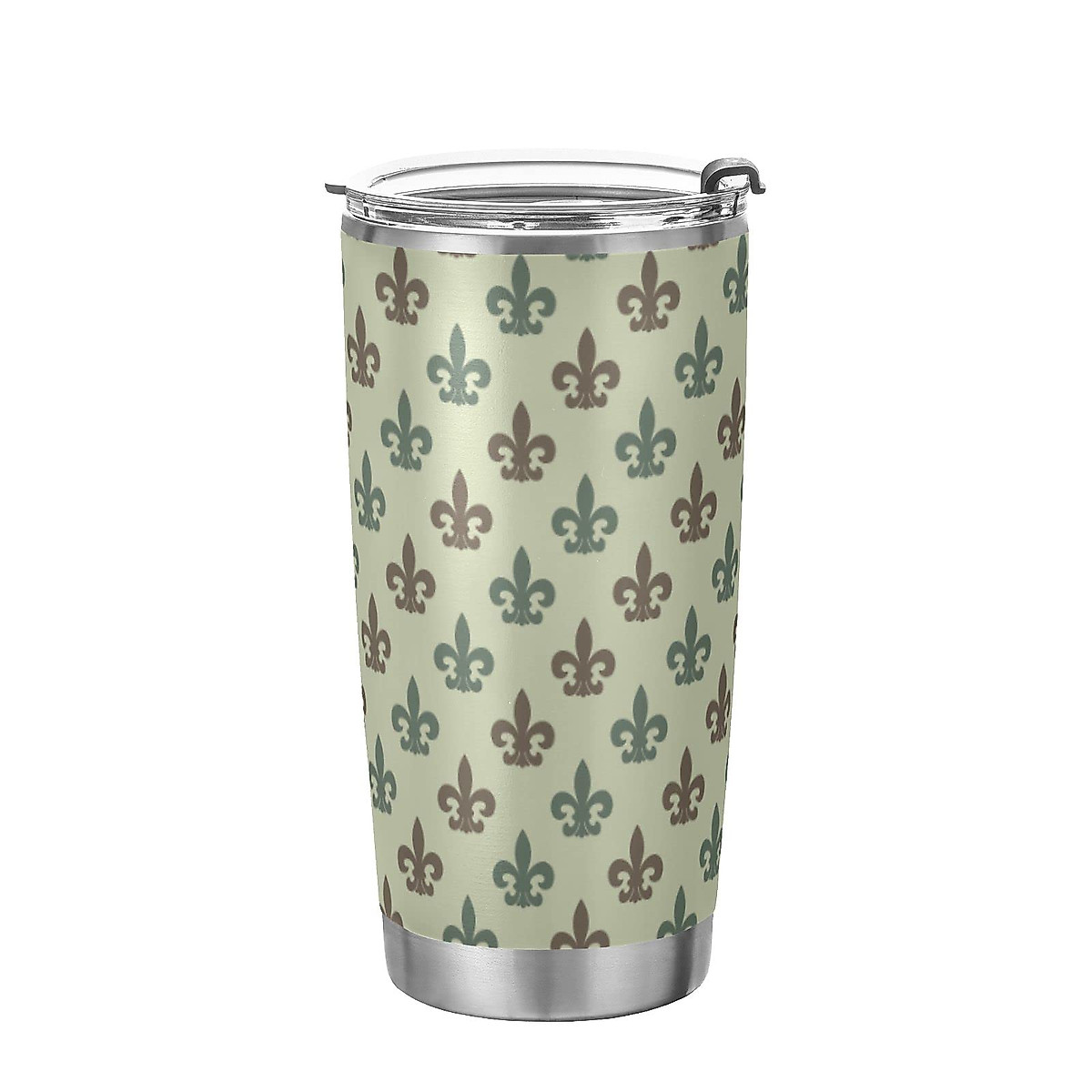 Yasala Mardi Gras Tumbler Fleur De Lis Brown Green Insulated Coffee Cup Fat Tuesday Beverage Container Office Travel Mug with Straw and Lid 20oz Holiday Back to School Gift