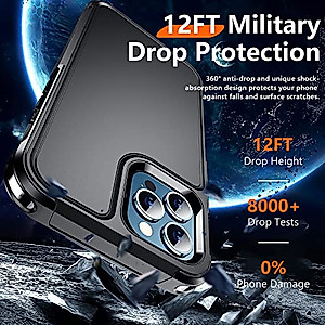 Red2Fire for iPhone 12 Pro Max Case [Military Grade Drop Protection] [Tempered Glass Screen Protector + Camera Lens Protector] Non-Slip Heavy Duty Full-Body Shockproof Phone Case (Black)
