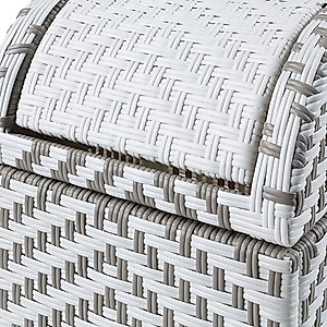 Greemotion Azur Modern Aluminum and All-Weather Wicker Outdoor Trash Can with Push Lid for Outdoor, Patio, Pool Area, Garden, Gray and White