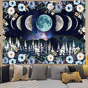X-SISTER Moonlit Garden Tapestry Moon Phases Mountain Range Line Aesthetics Rattan Flowers Woods Wall Short Plush 8060 Inch Digital Printing Home Furnishing Decoration TA2105