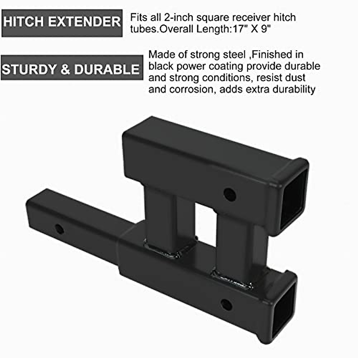 Dual 2" Trailer Receiver Hitch Rise-Drop Adapter Extender Extension Tow with Pin and Clip (GTW 4,000 lbs)