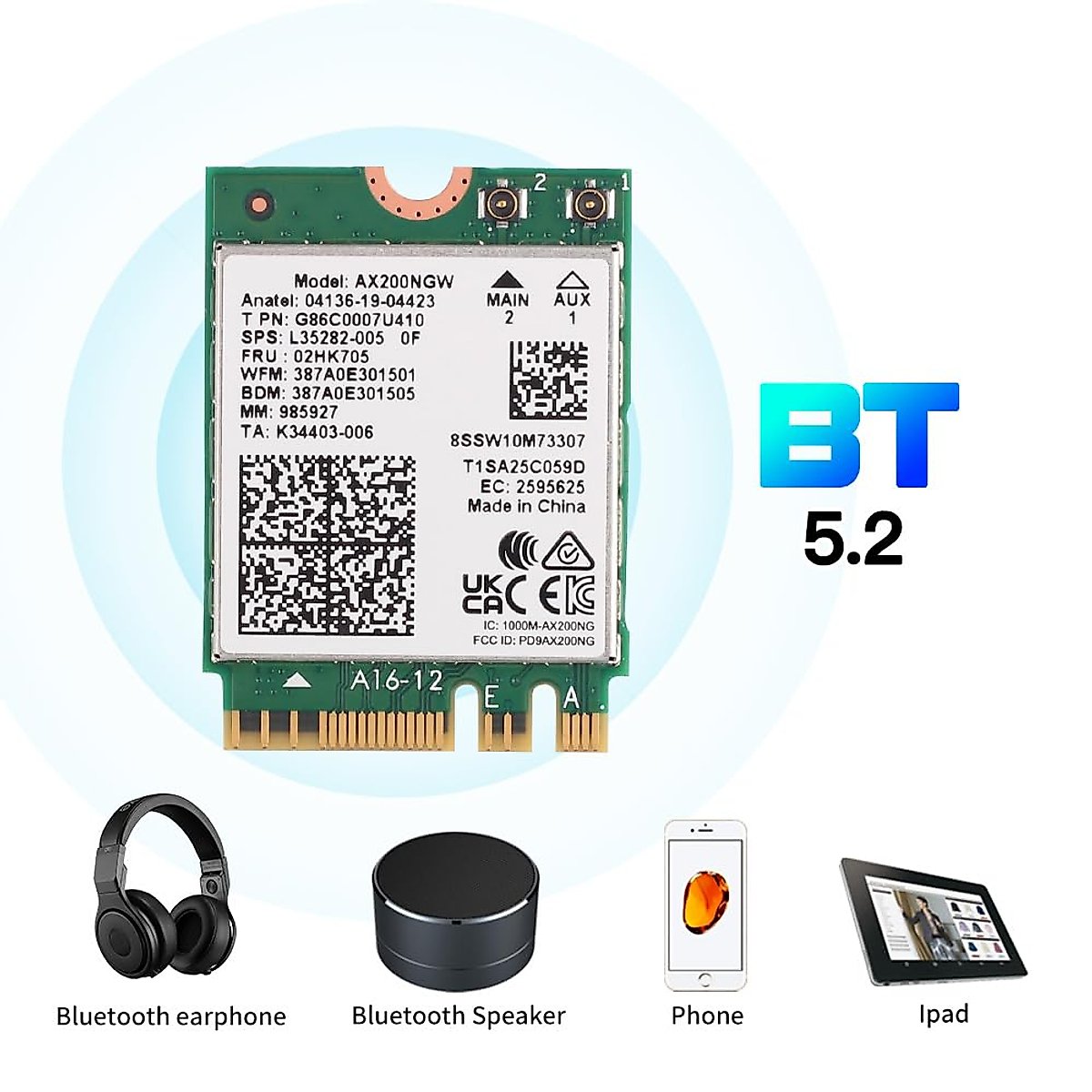REKONG WiFi 6 AX200NGW M.2 2230 WiFi Network Card Dual Band 160MHz MU-MIMO 802.11AC AX 3000Mbps 2.4Ghz 5Ghz BT5.2 AX200 Wireless Adapter OFDMA Support vPro Miracast Only for Windows 10/11,64 bit