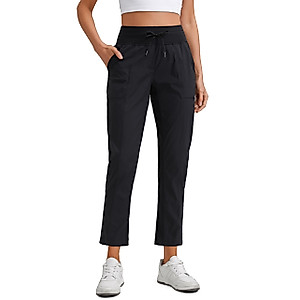 CRZ YOGA Womens Casual 7/8 Pants 27" - Lightweight Workout Outdoor Athletic Track Travel Lounge Joggers Pockets Black X-Small