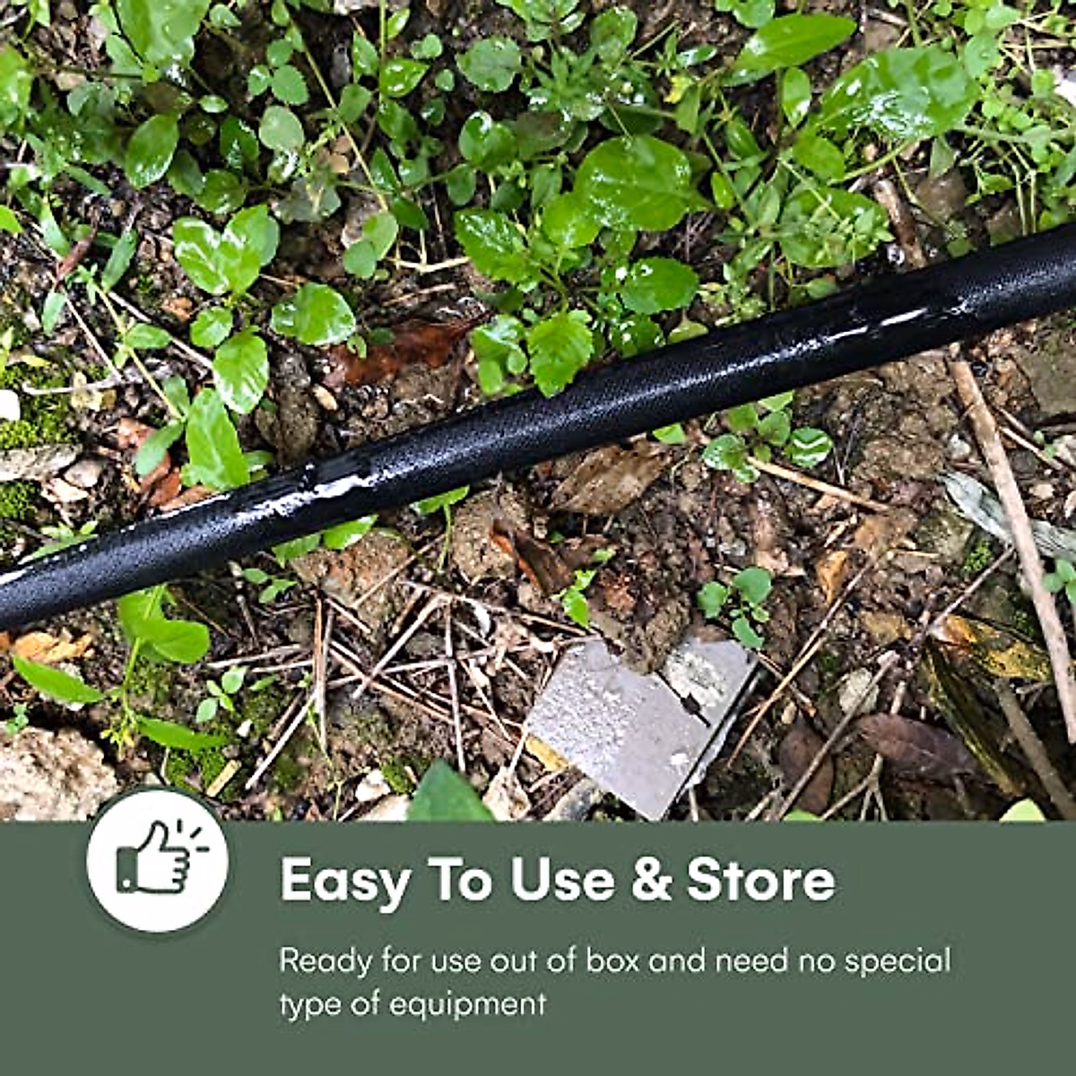 Drip Hose Flat Soaker Hose 50 ft -Premium Rubber Watering Hoses with Rust-Resistant Heavy Duty End Cap and Solid Brass Connector for Garden, Lawns and even as Foundation