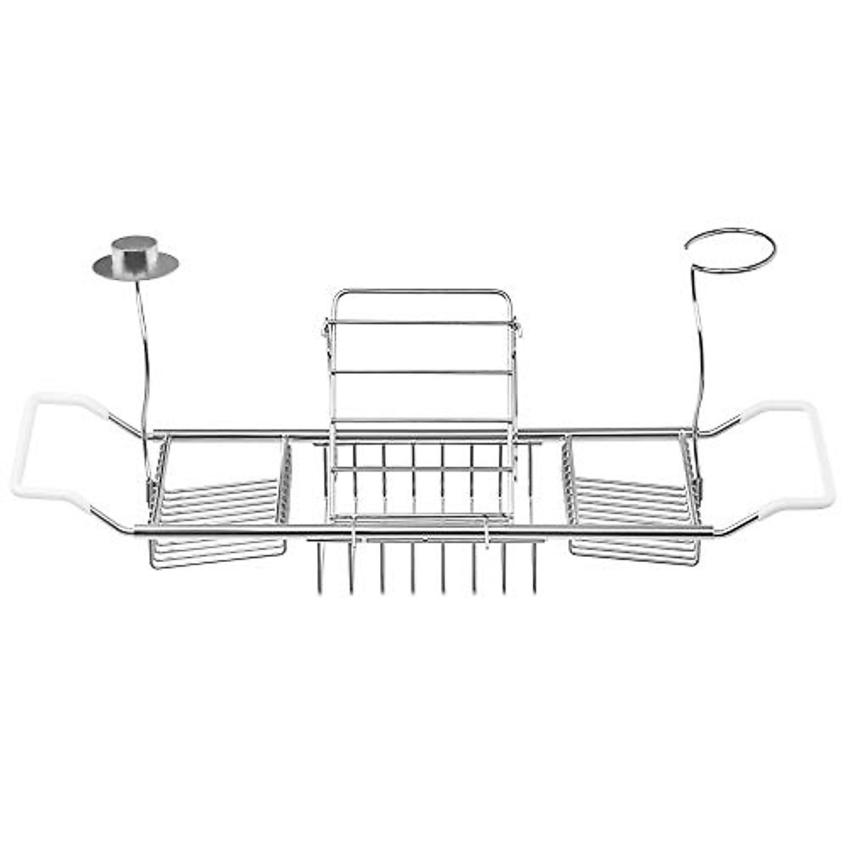 iPEGTOP 304 Stainless Steel Bathtub Caddy Tray Expandable Bath Organizer, Tub Shelf for Reading with Book and Wine Rack, Candleholder