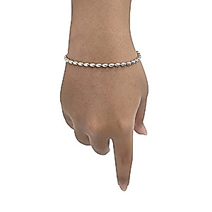 SC-jewelry Sterling Silver 7-inch Charleston Rice Bead Link Bracelet Sturdy Women's Bracelet Extra-Small 2.2x3mm (230ga) Italian Oval Beads in Gift Box with Lobster Claw Clasp