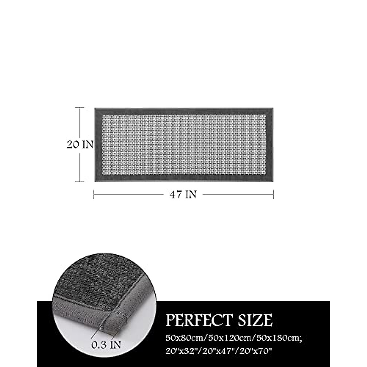 PADOOR Kitchen Rugs Mats Non Skid Washable - 20x47 Inch Kitchen Runners Farmhouse Style,Weave Floor Mats for in Front of Sink Gray