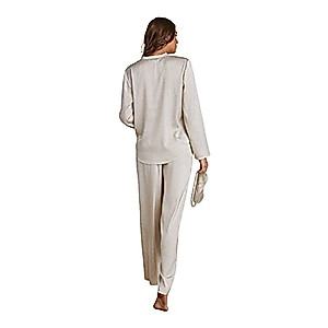 Barefoot Dreams Washed Satin Eyemask PJ Set, Luxe Satin Sleepwear with Sleep Mask, Cream Multi,