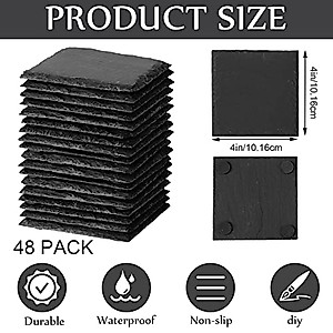 48 Pieces Slate Coasters Bulk, 4 x 4 Inch Black Stone Coasters Square Cup Coasters Set Handmade Drink Coasters Bar Coasters with Anti Scratch Bottom for Coffee Table Kitchen Home