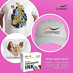 NGOODIEZ Sublimation Ink for Epson All Ecotank, Supertank Inkjet Printers Autofill, ICC-Free, Anti-UV and Fade Resistance - Conversion Kit/Refill ET2720 2803 4800 7720-4x70 ml (1 B, 1 C, 1 M, 1 Y)