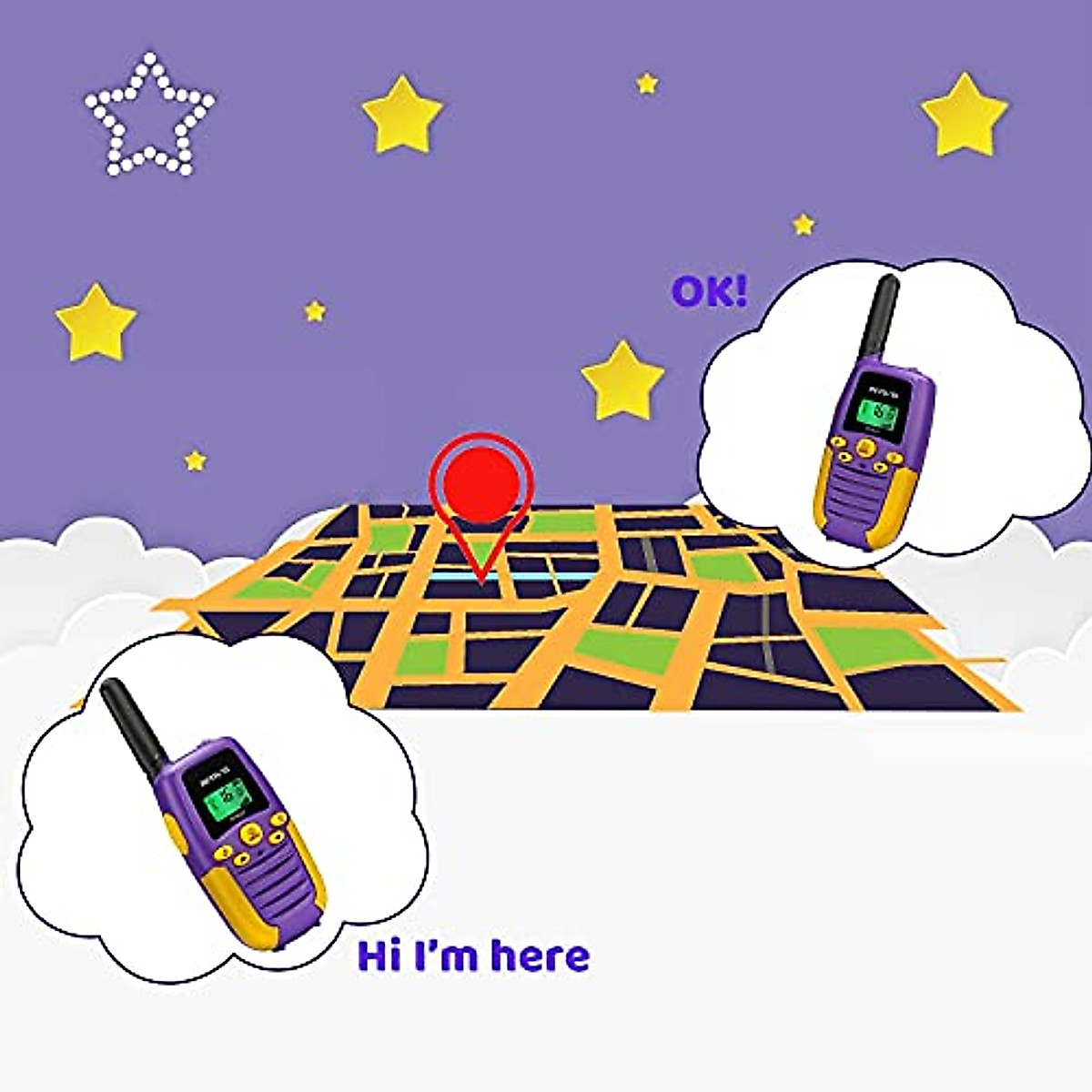 Retevis RT37 Walkie Talkies for Kids,Toy Gifts for 6-12 Year Boys Girls, Walkie Talkies 22 CH, LED Flashlight, Indoor Family Activities Long Range for Camping,Hiking,Outdoor(Purple,2 Pack)