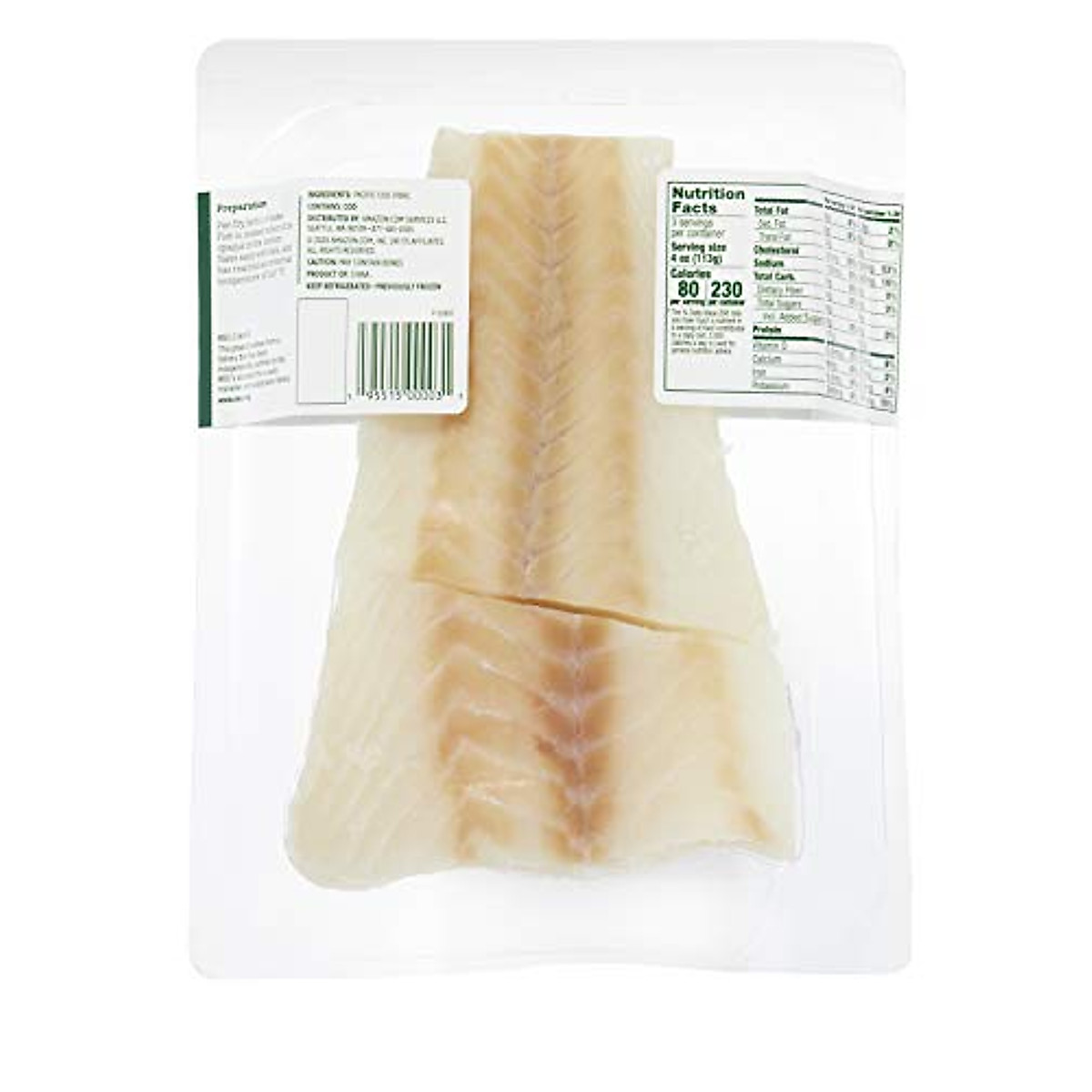 Amazon Fresh Brand, Wild Caught Pacific Cod Skinless Fillet Portions, 12 Oz, Sustainably Sourced (Previously Frozen)