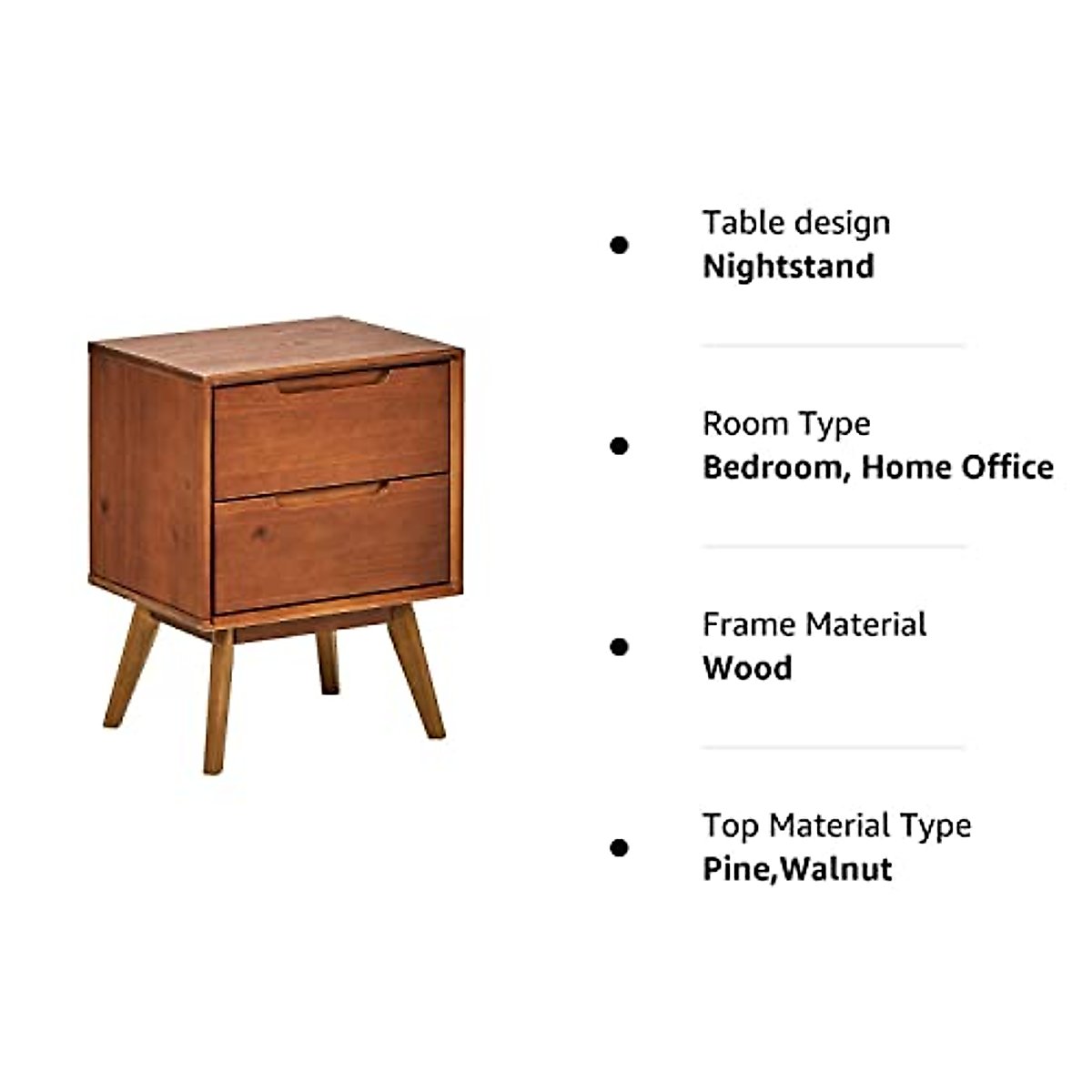 Amazon Brand - Rivet Mid-Century Stark 2-Drawer Nightstand, Square, Brown,18 in x 15 in x 24 in (D x W x H)