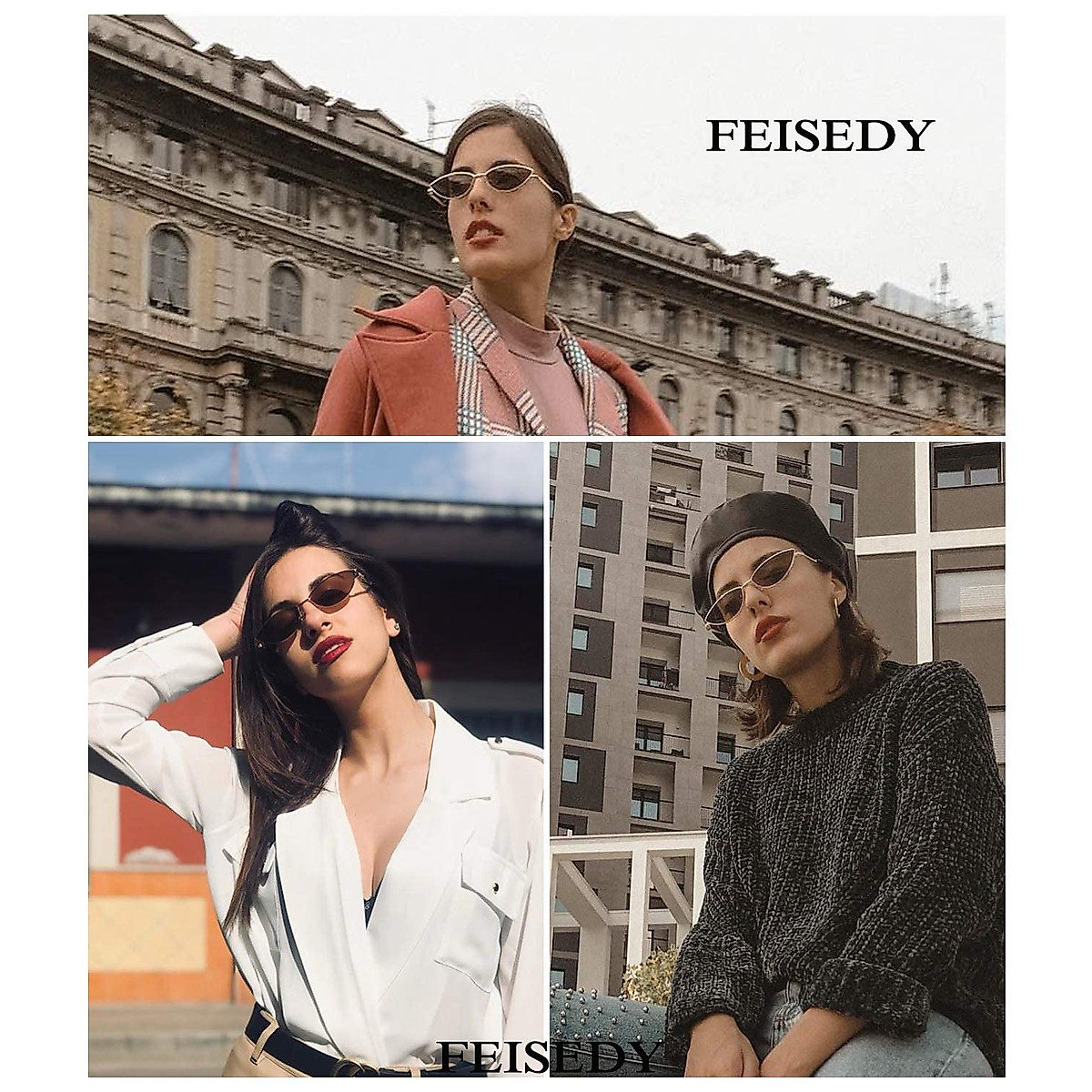 FEISEDY Fashion Designer Sunglasses Retro Small Petals Shape Arc Temple Design B2298(Brown)