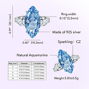 Jupiter Natural Gemstone Marquise Ring,925 Sterling Silver Plated with White Gold Genuine Gemstone Women Ring, Gemstone, Aquamarine