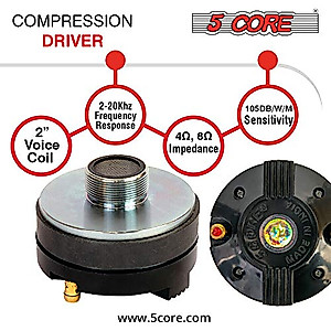 5 CORE 400 Watts Compression Driver - Screw-on Horn Speaker 40W RMS - 1.34" Voice Coil with Titanium Diaphragm - Bolt on Throat Style Tweeter with Super Strong Ferrite Magnet - 8 ohms Impedance CD90