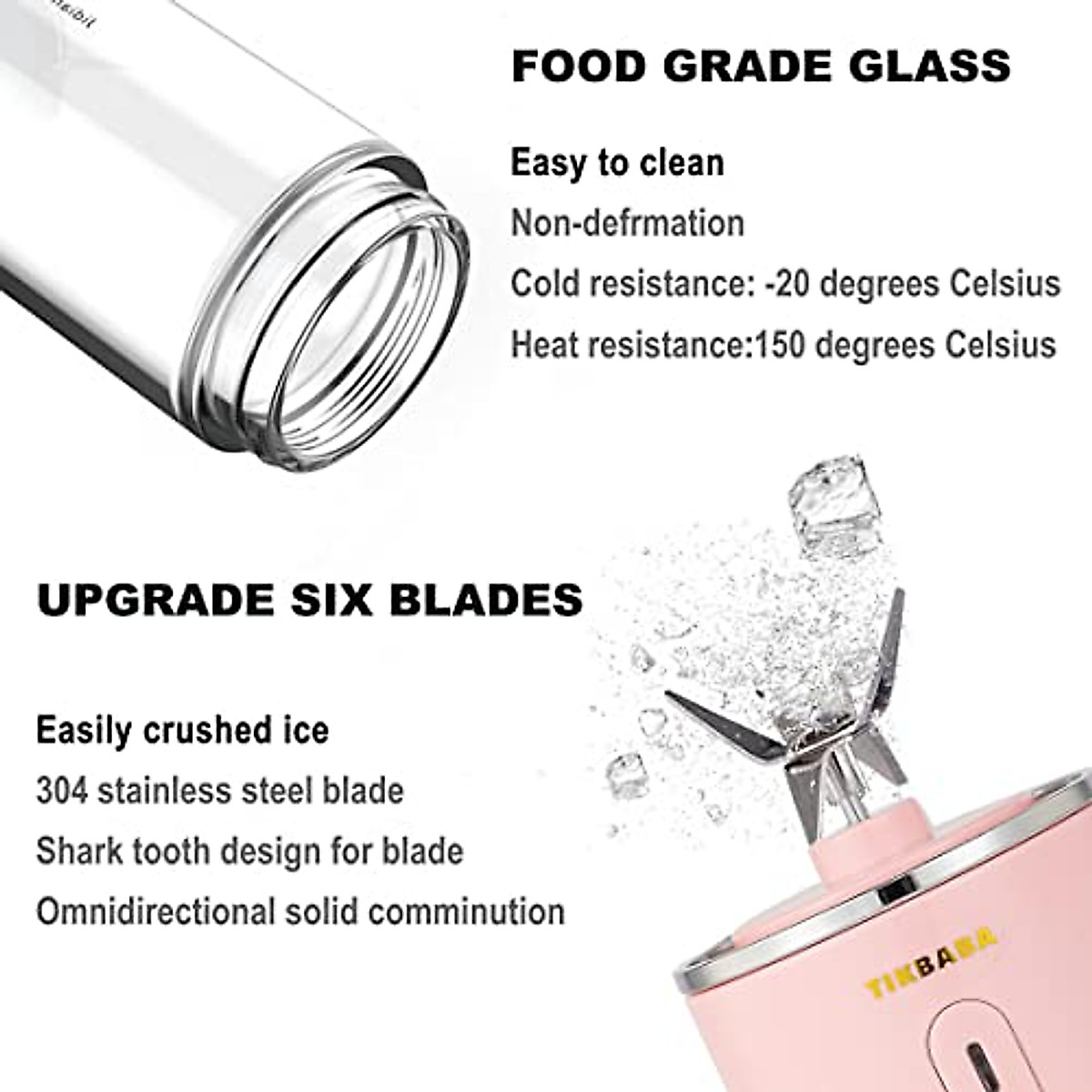 TIKBABA Personal Size Blender for Shakes and Smoothies,Sakura Pink