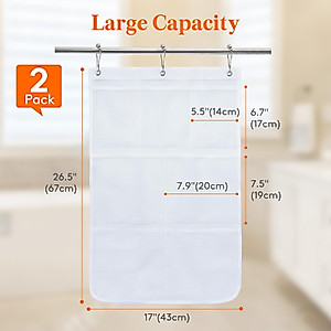 Lifewit Mesh Shower Caddy, 7 Pockets Hanging Shower Organizer with Quick Drying Mesh, Portable Space Saving Bathroom Organizer to Hold Soap, Shampoo and Cruise Ship Essentials, White, 2 Pack