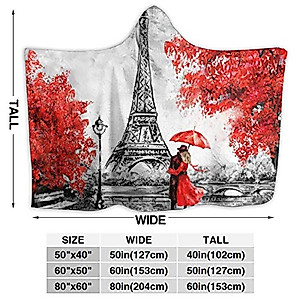 JASMODER Eiffel Tower Paris Love Couple Hoodie Blanket Wearable Throw Blankets for Couch Blanket Hooded for Baby Kids Men Women