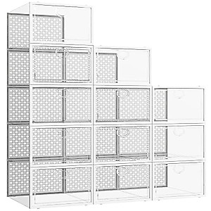 Pinkpum 12 Pack Shoe Storage Boxes, Clear Stackable Shoe Containers for Closet, Sneaker Storage Fit for Size 11 (Large)