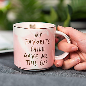 Hendson Mom Gifts From Daughter Son - Birthday Gift For Mother - Mothers Day, Christmas, New Moms Coffee Mug Novelty Gift for Women - My Favorite Child Gave Me This Cup - Pink Marble Mug, 11.5oz